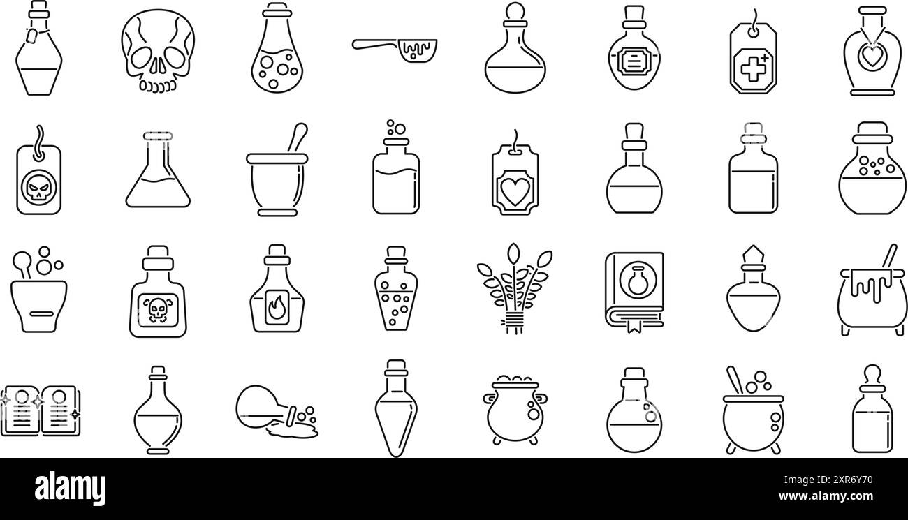Magic elixir icons set. Set of magic and alchemy linear icons ...
