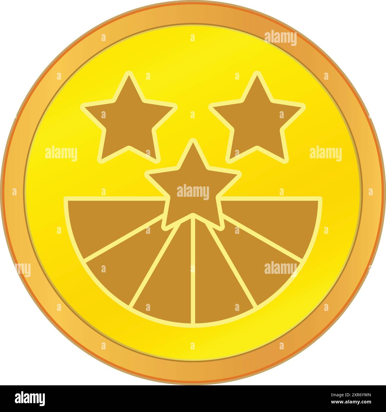 Golden coin is showing positive review with three stars and smiling ...