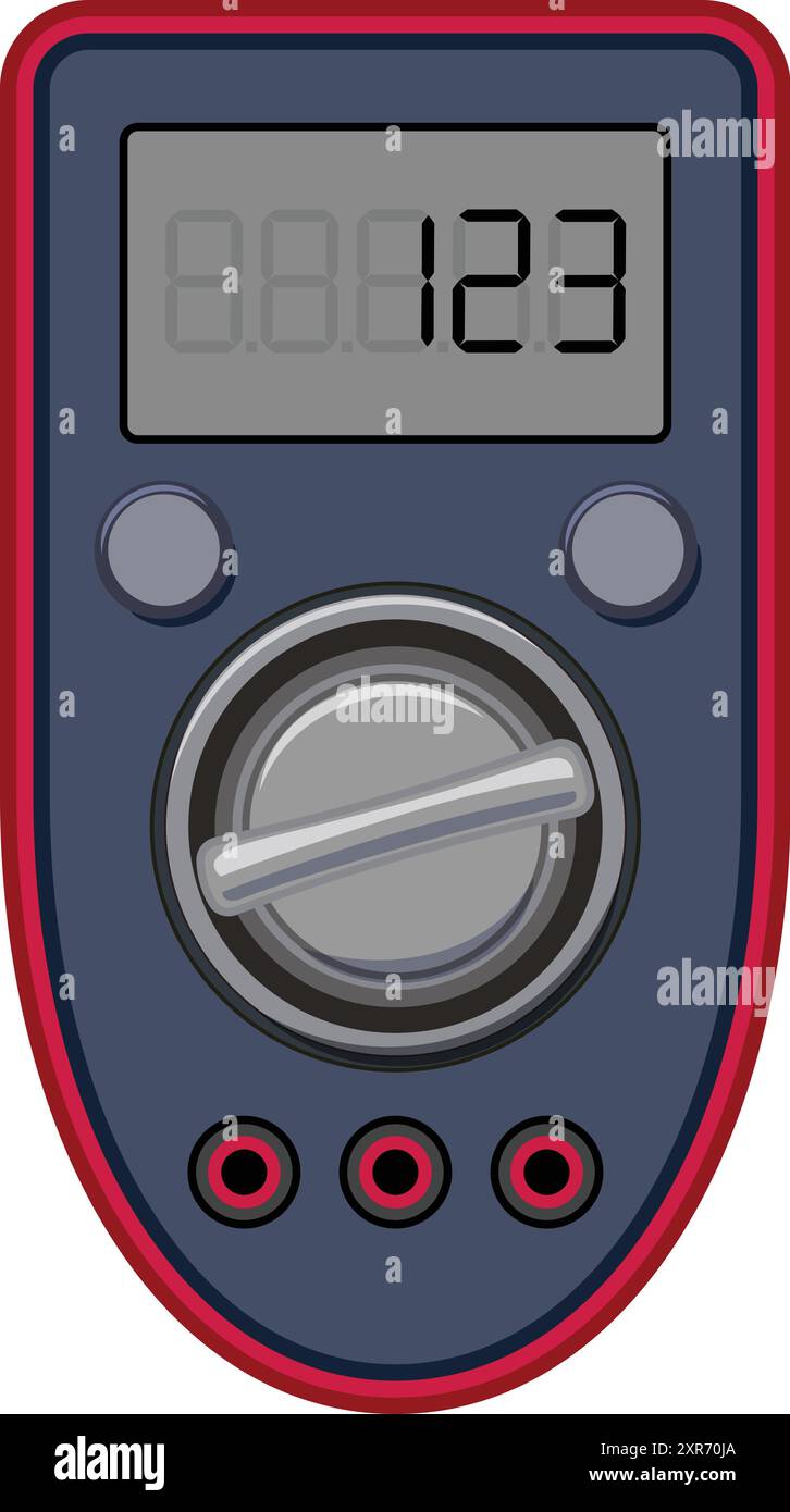 Digital multimeter displaying measurement result, with knob for ...
