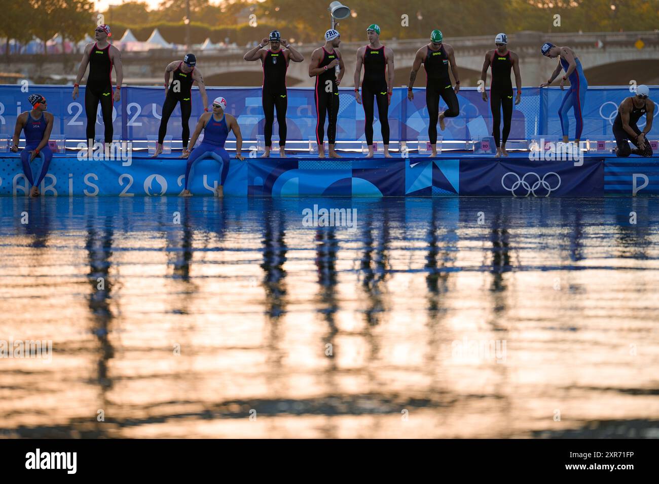 Athletes line up for the start of marathon swimming men's 10km ...