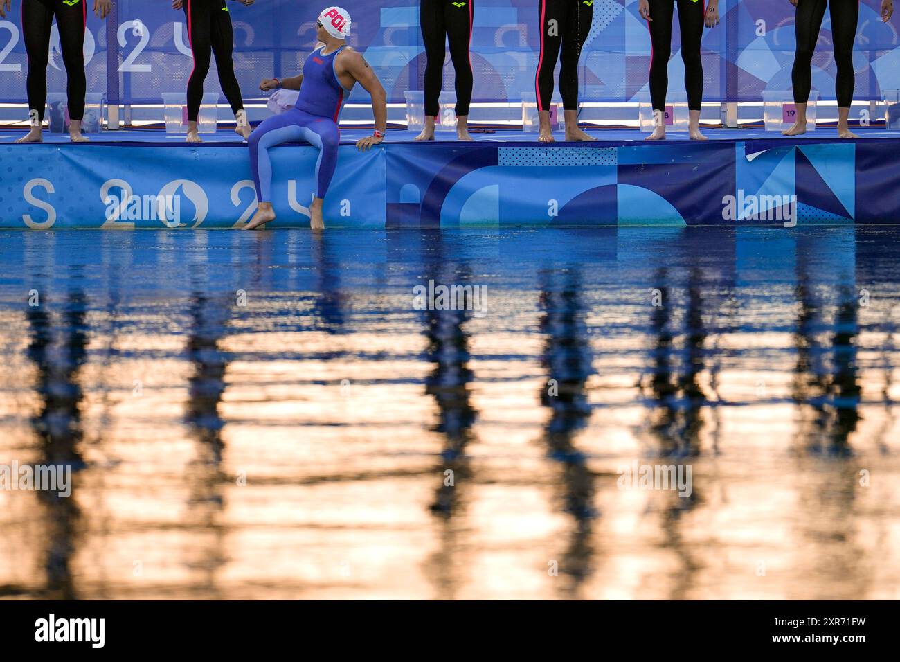 Athletes line up for the start of marathon swimming men's 10km ...