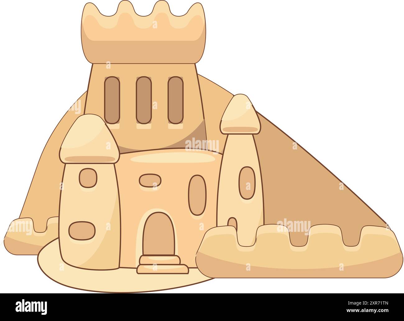 Cartoon sandcastle standing on a beach on a sunny day Stock Vector ...