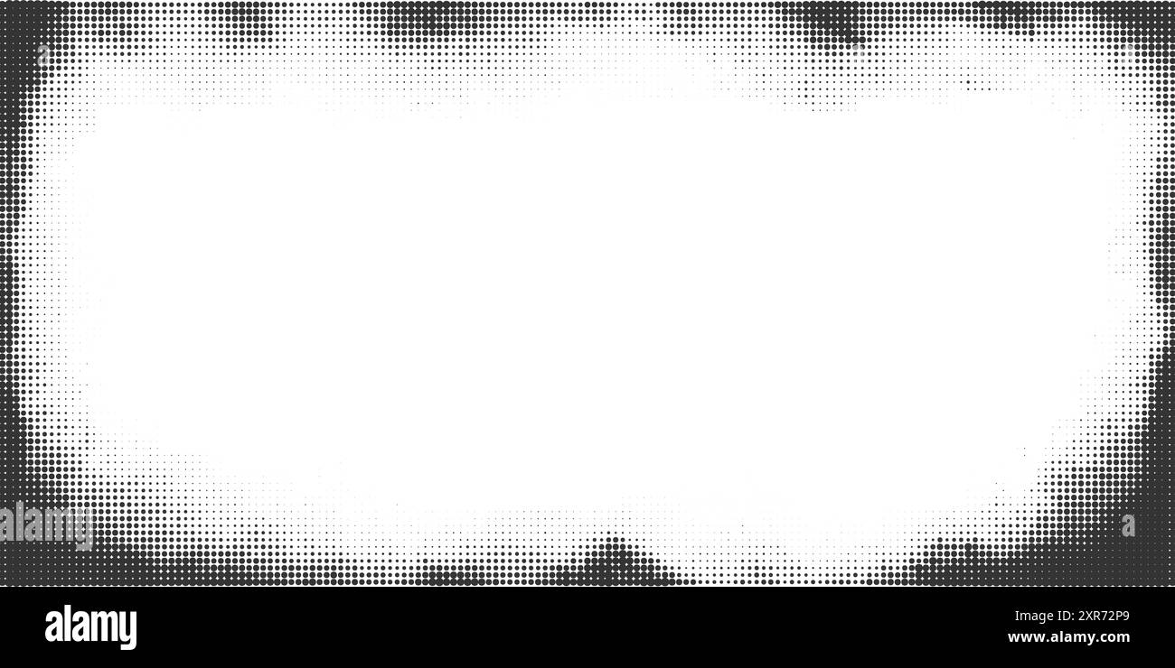 Halftone background with dotted texture. Vector gradient grunge frame. Noisy comic pattern ...