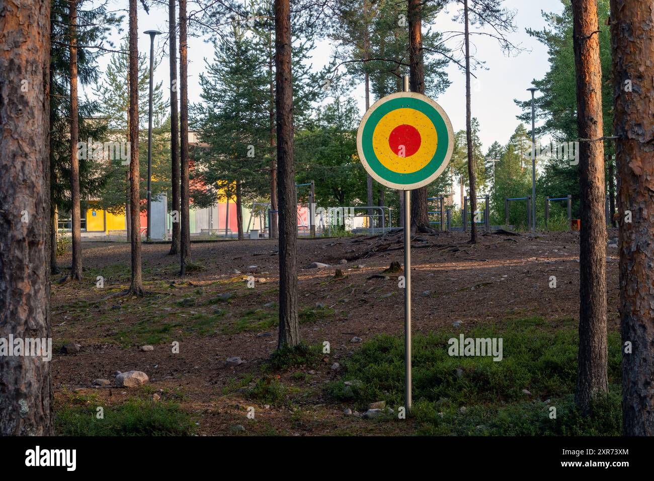 round circular target in the woods outdoors Stock Photo - Alamy