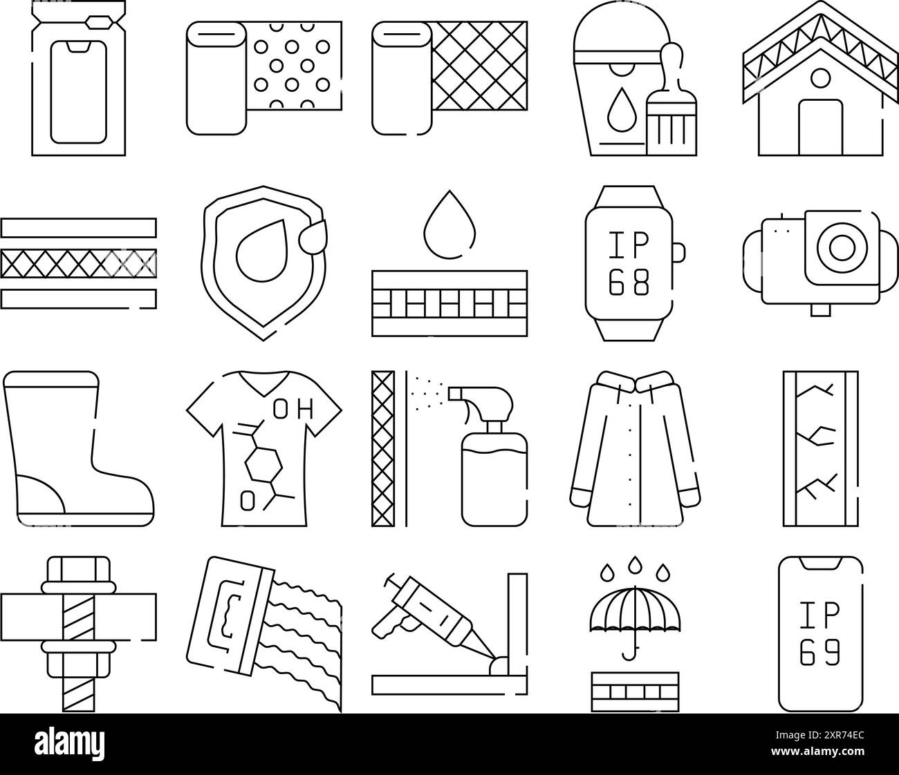 Waterproof Material Collection Icons Set Vector Illustrations Stock ...