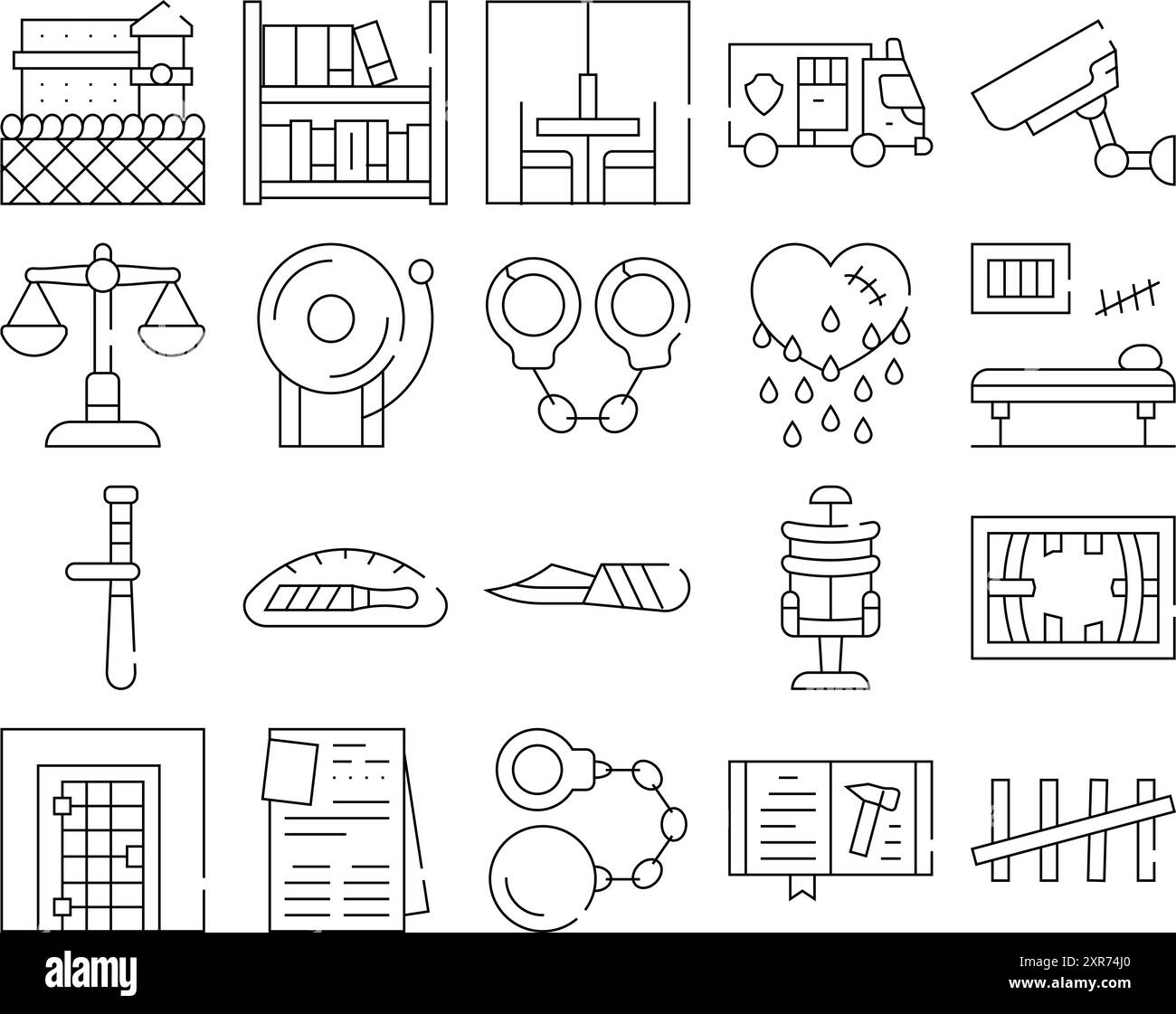 Prison Building And Accessory Icons Set Vector Stock Vector Image & Art ...