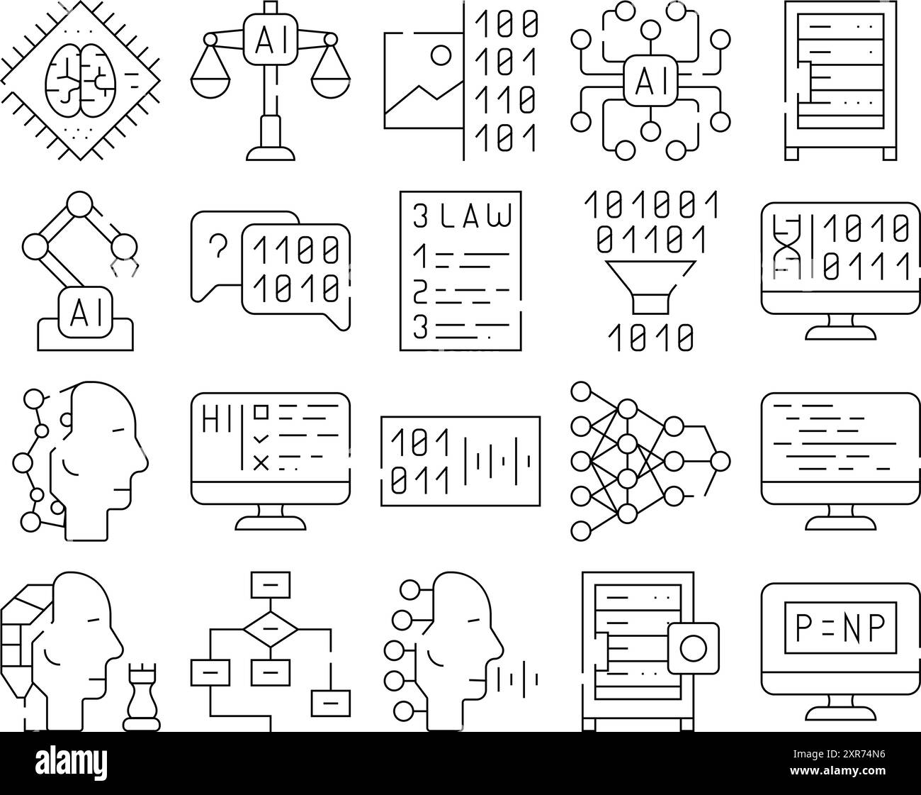 Artificial Intelligence System Icons Set isolated illustration Stock ...