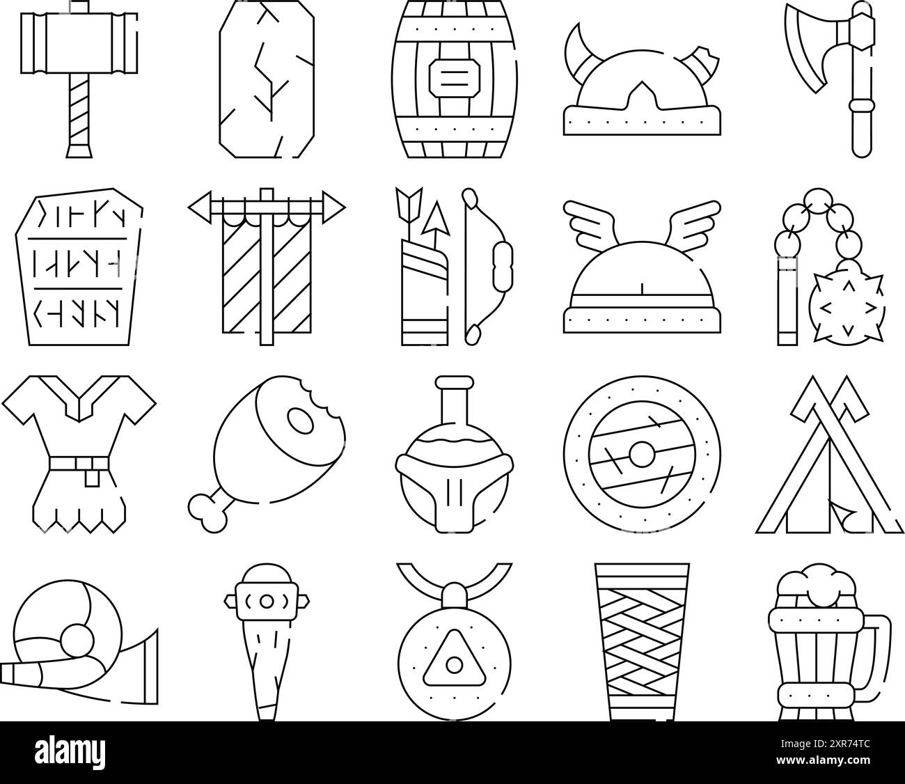 Viking Ancient Culture Collection Icons Set Vector Stock Vector Image ...