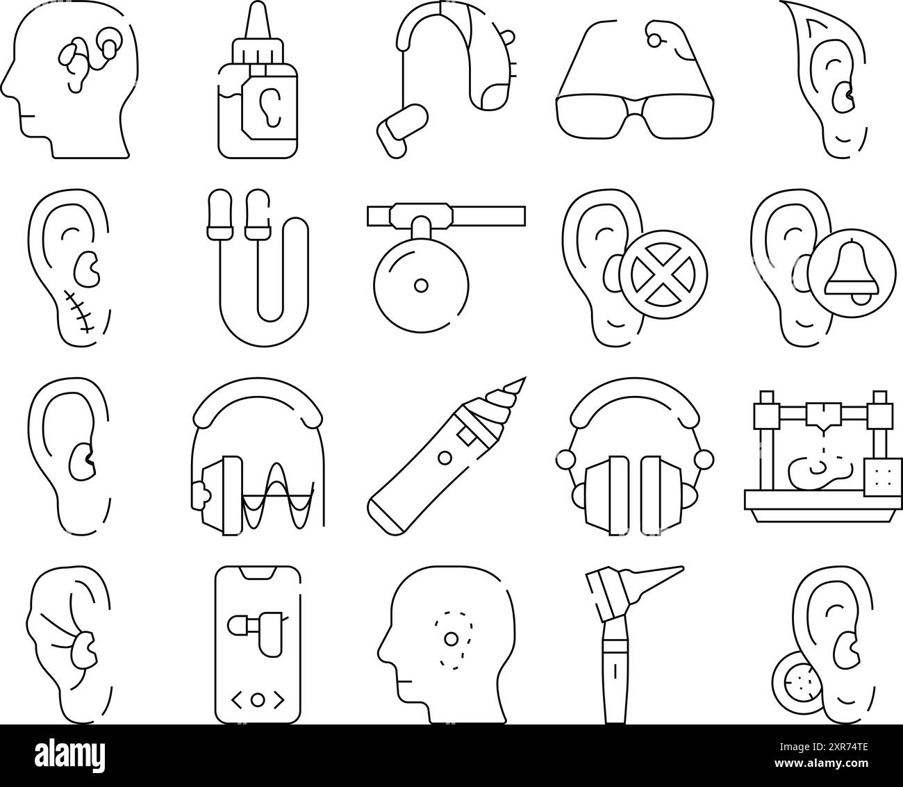 Hearing Equipment Collection Icons Set Vector Illustrations Stock ...