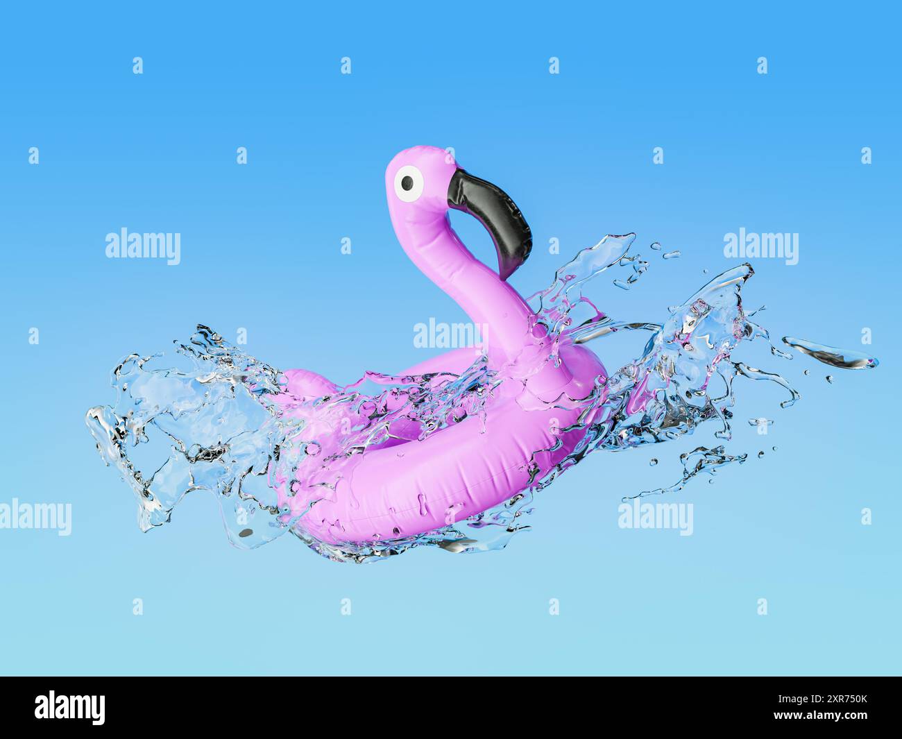 3d rendering of a vibrant pink flamingo pool float with a dynamic water ...