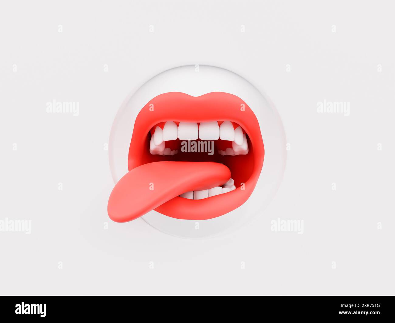 3D rendering of a stylized shouting mouth with a red tongue and white ...