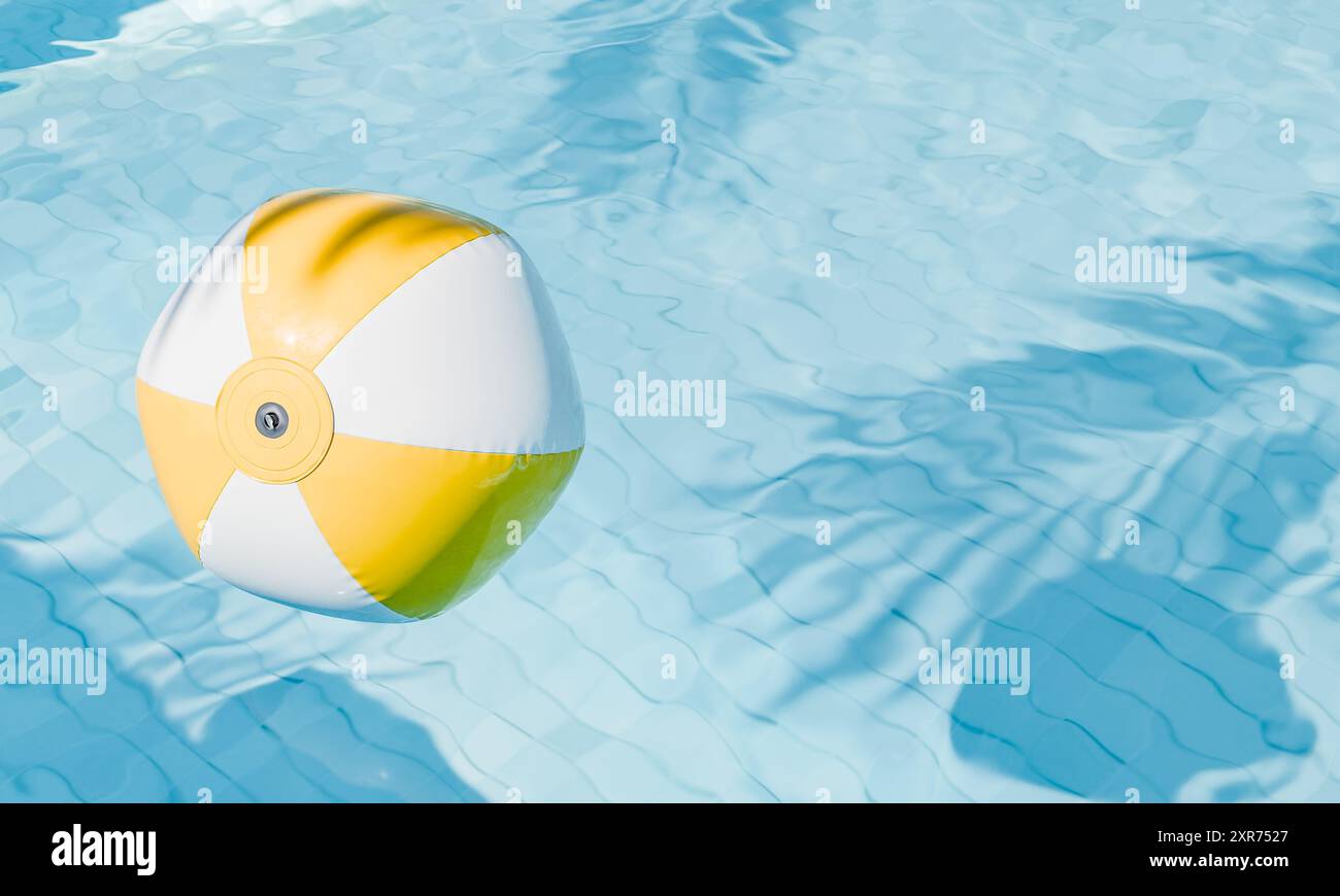 3d rendering of a colorful yellow and white beach ball floating on the ...