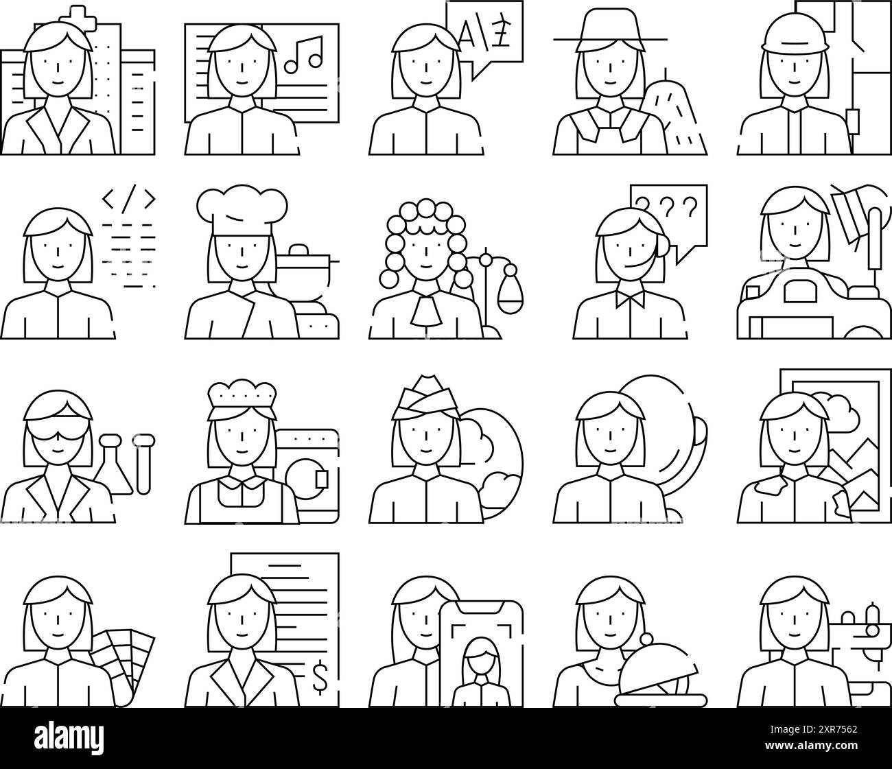 Female Occupation Collection Icons Set Vector Illustration Stock Vector ...