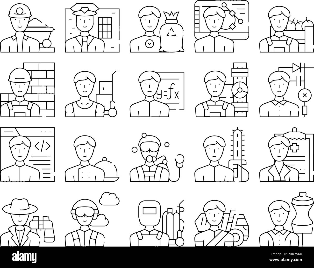 Male Occupation Job Collection Icons Set Vector Stock Vector Image ...