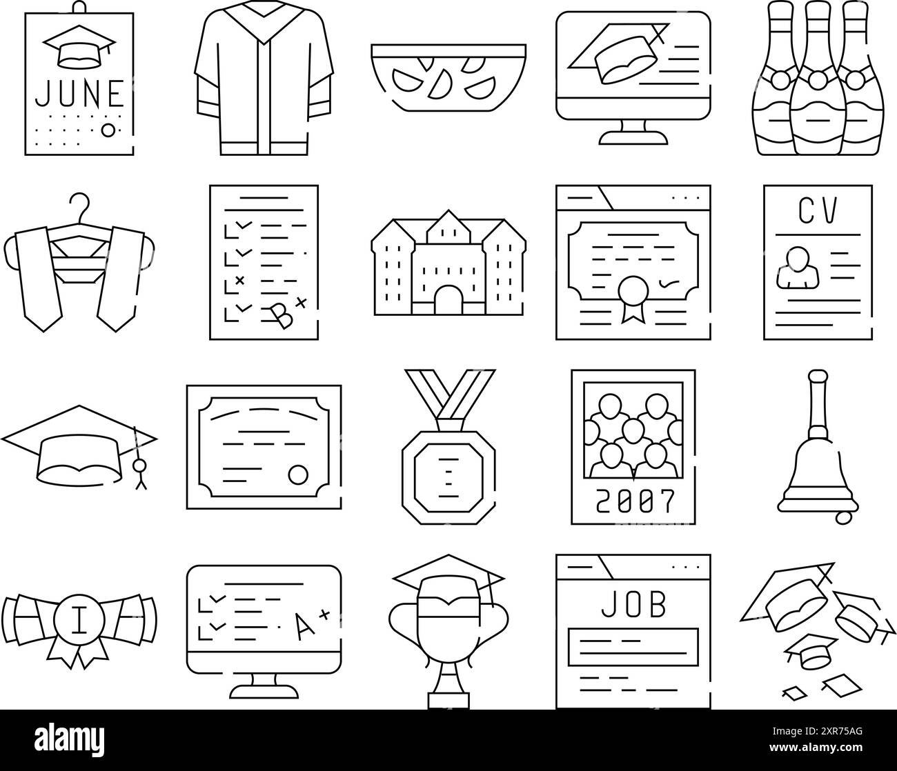 Graduation Education Collection Icons Set Vector Illustrations Stock ...