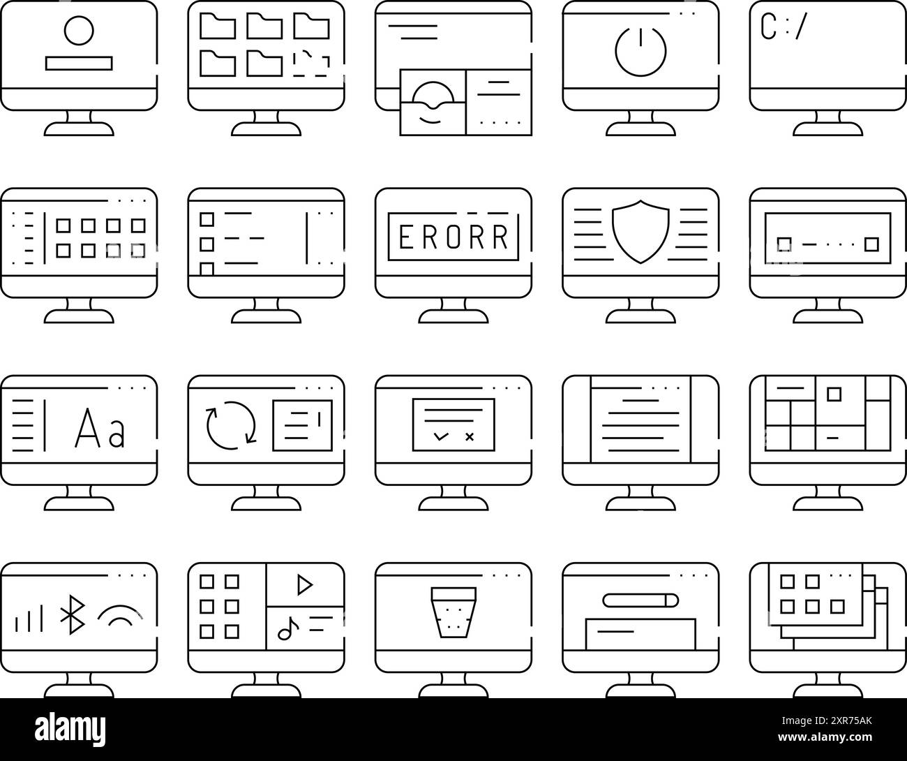 Operating System Pc Collection Icons Set Vector Stock Vector Image