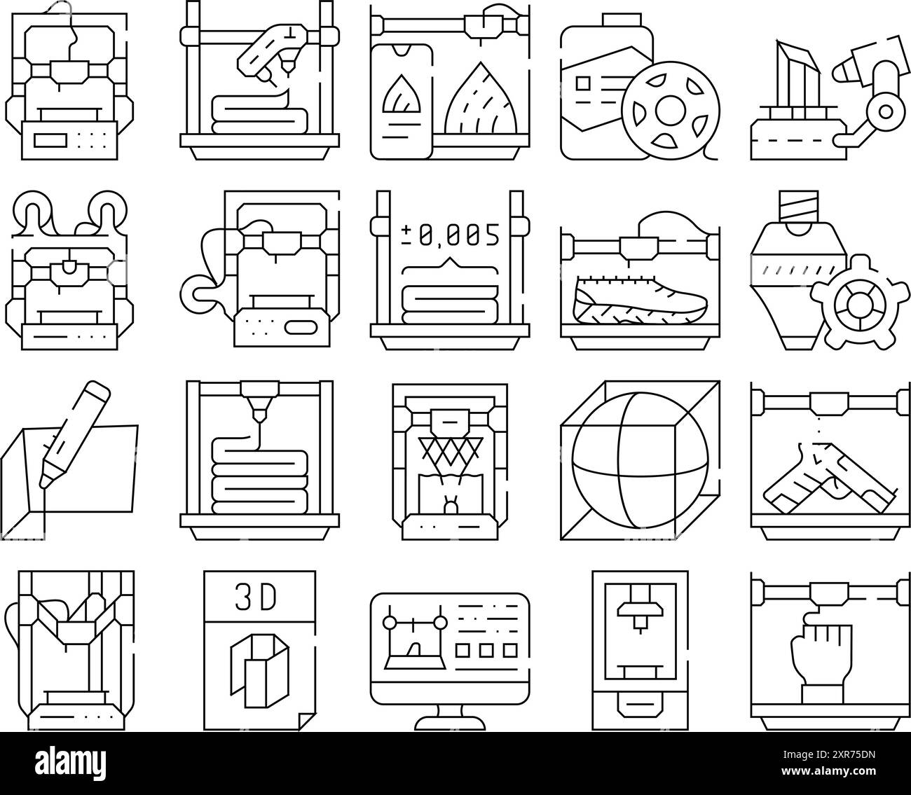 3d Printing Equipment Collection Icons Set Vector Stock Vector Image ...