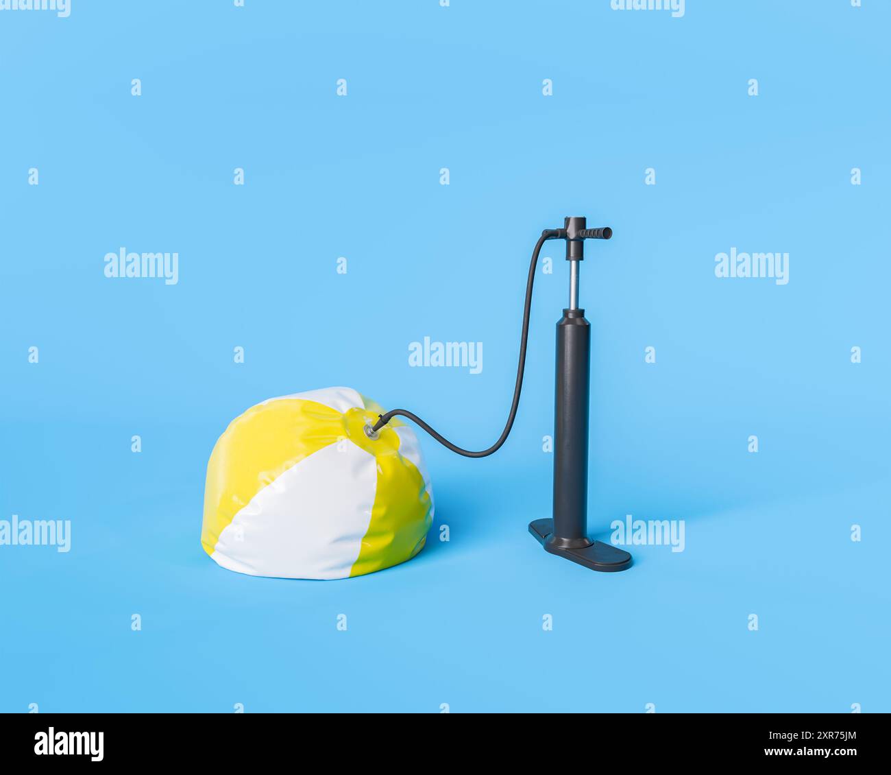 3d rendering of a deflated yellow and white beach ball attached to a ...