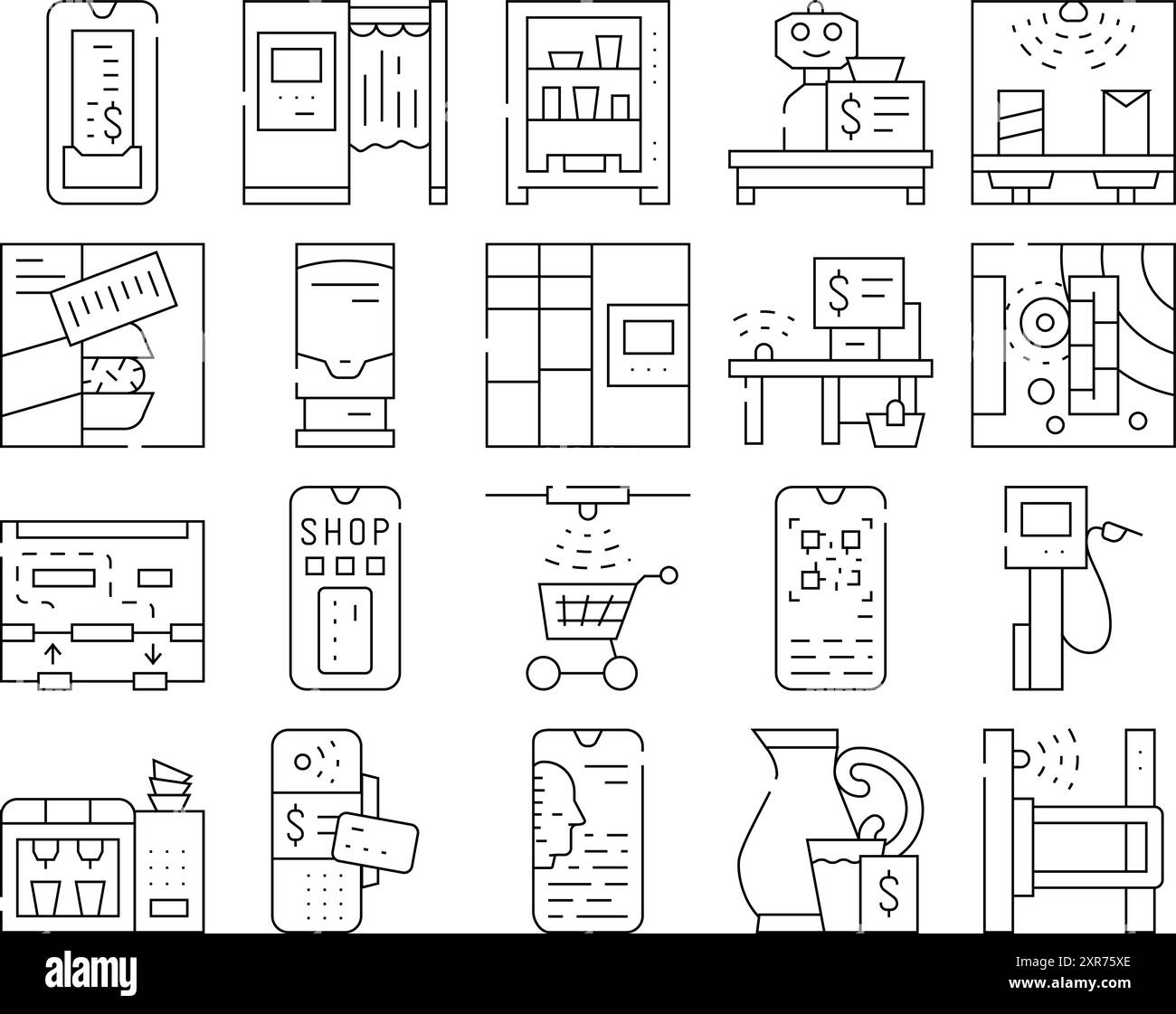 Self Service Buying Collection Icons Set Vector Stock Vector Image ...
