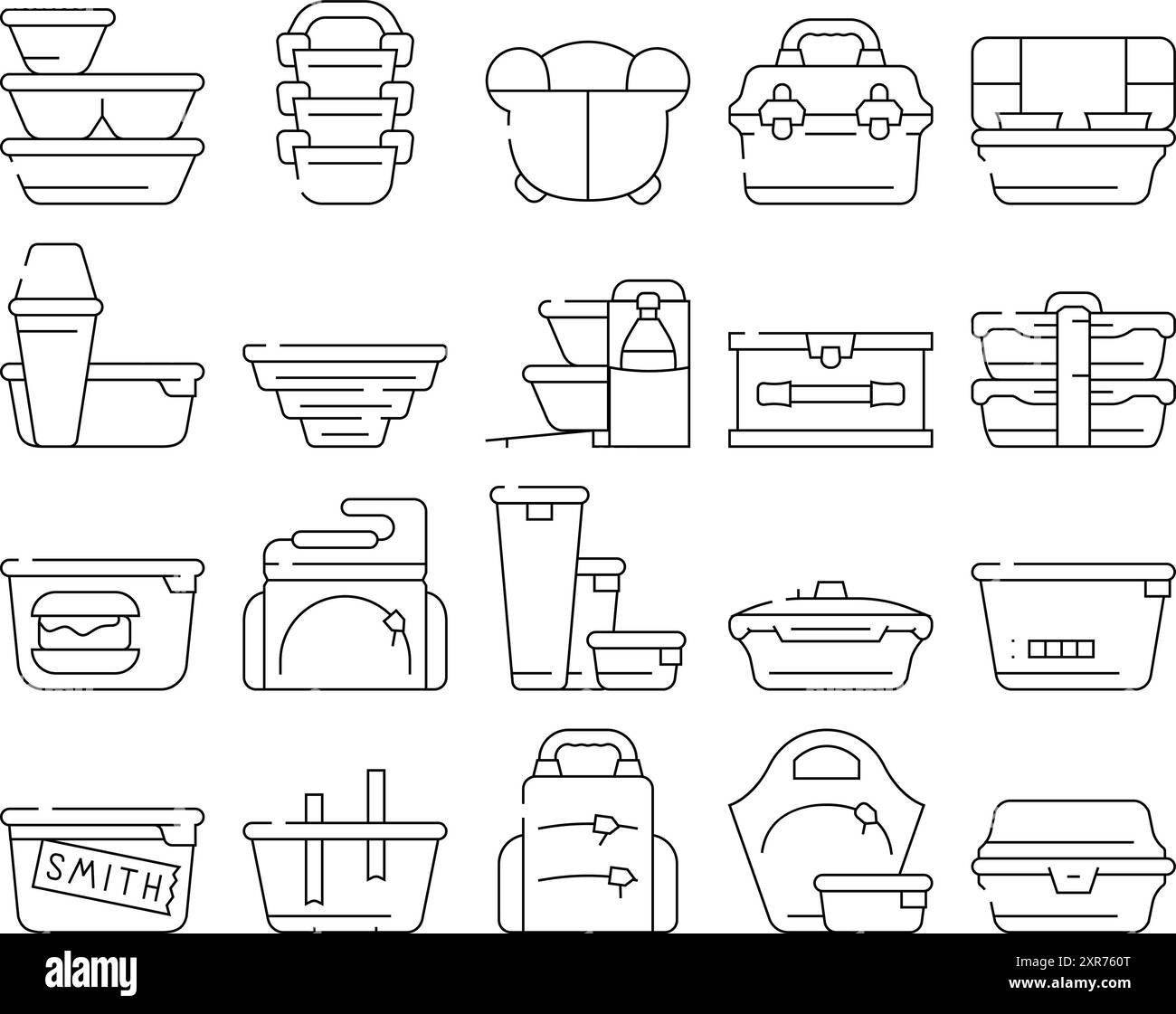 Lunchbox Dishware Collection Icons Set Vector Illustration Stock Vector ...