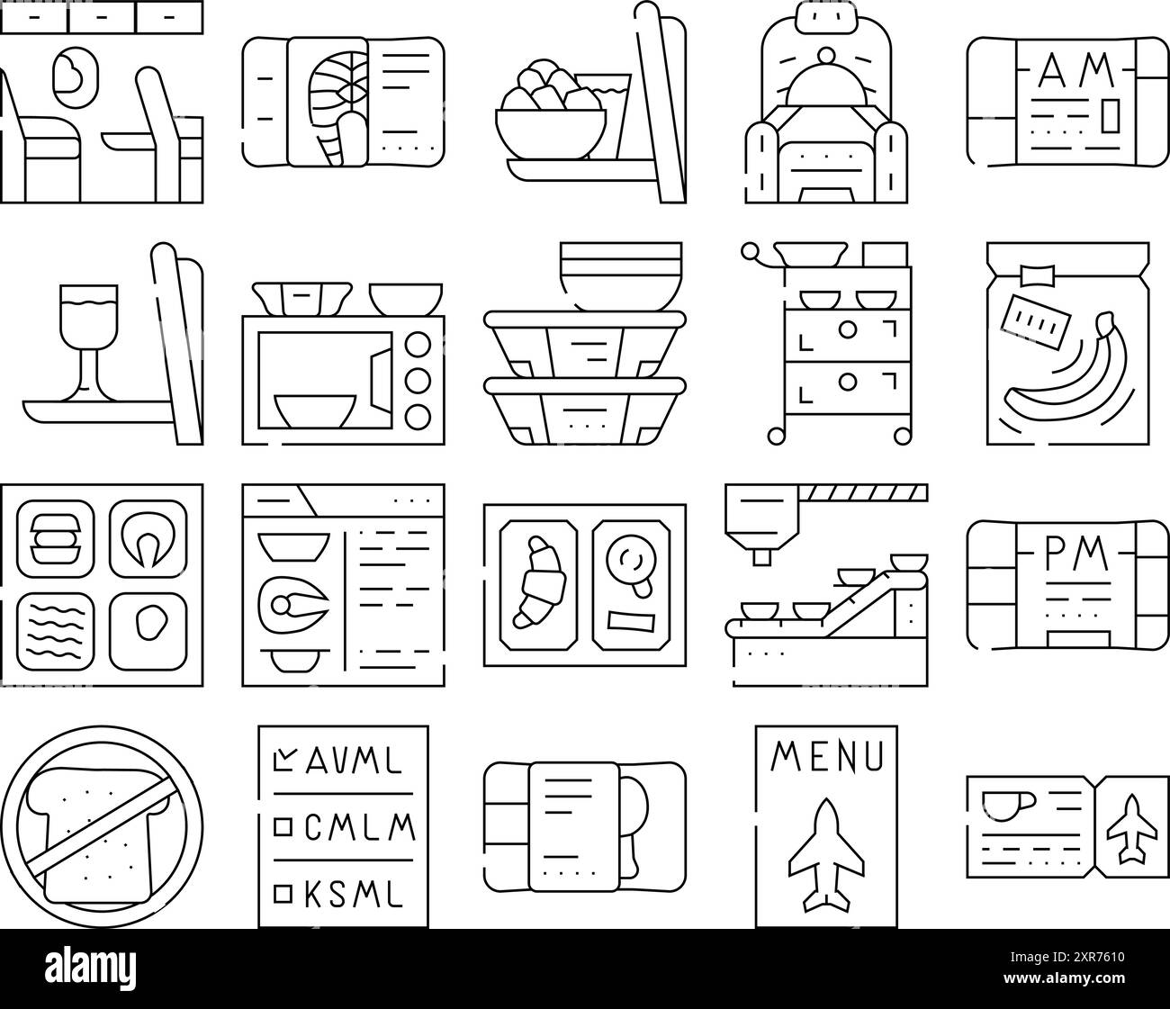 Airline Food Nutrition Collection Icons Set Vector Stock Vector Image ...