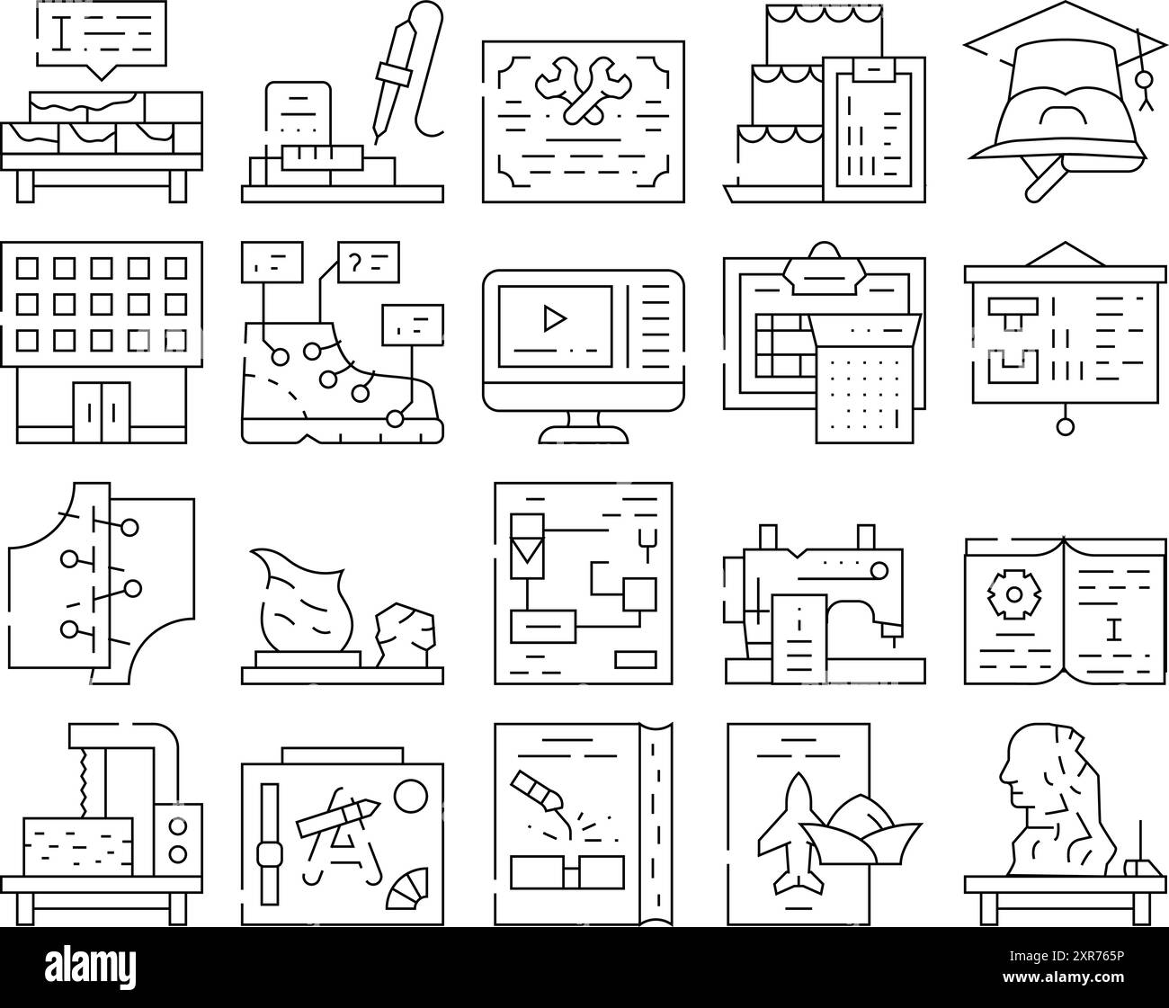 Vocational School Collection Icons Set Vector Illustration Stock Vector ...