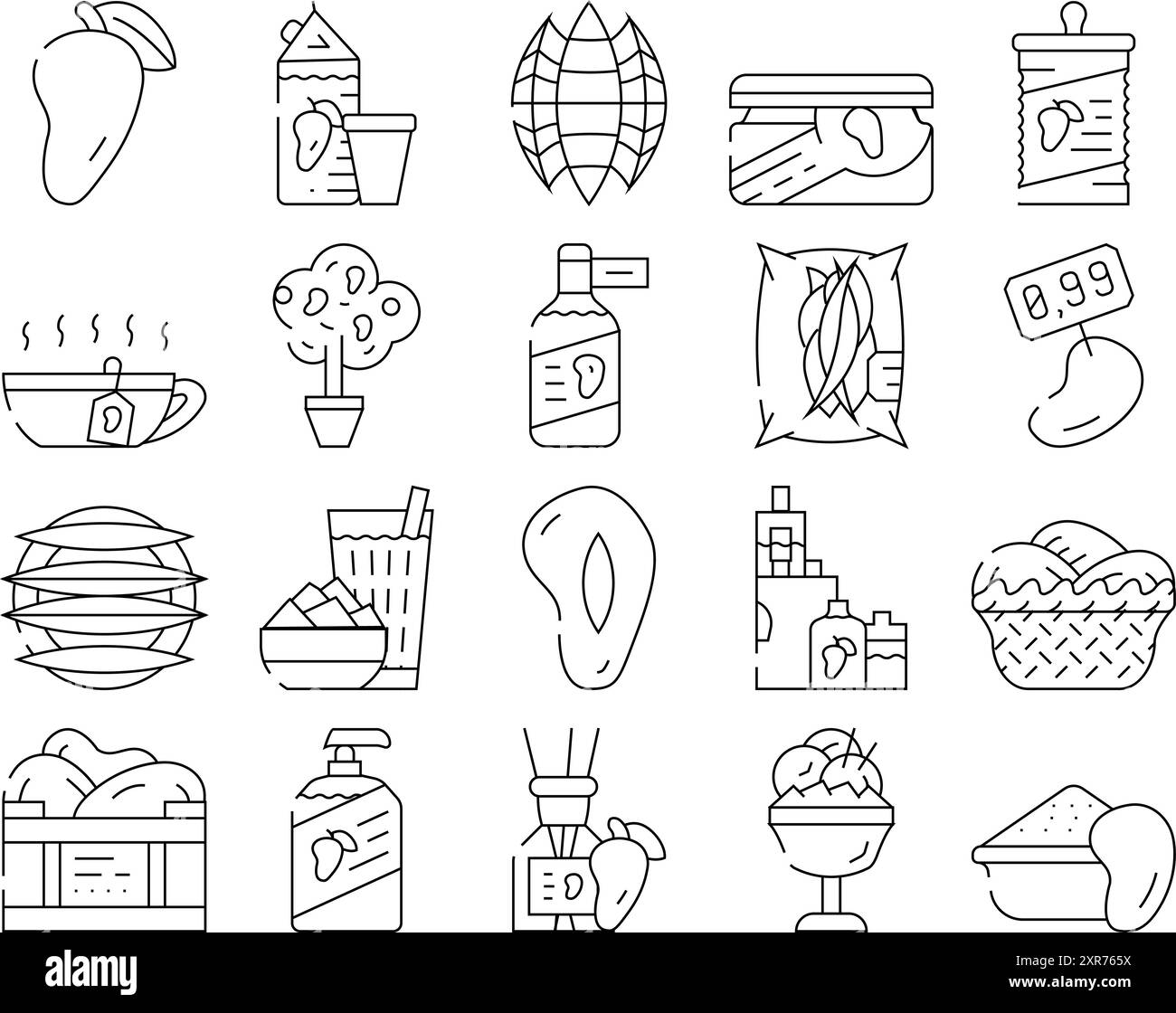 Mango Tropical Fruit Collection Icons Set Vector Stock Vector Image ...