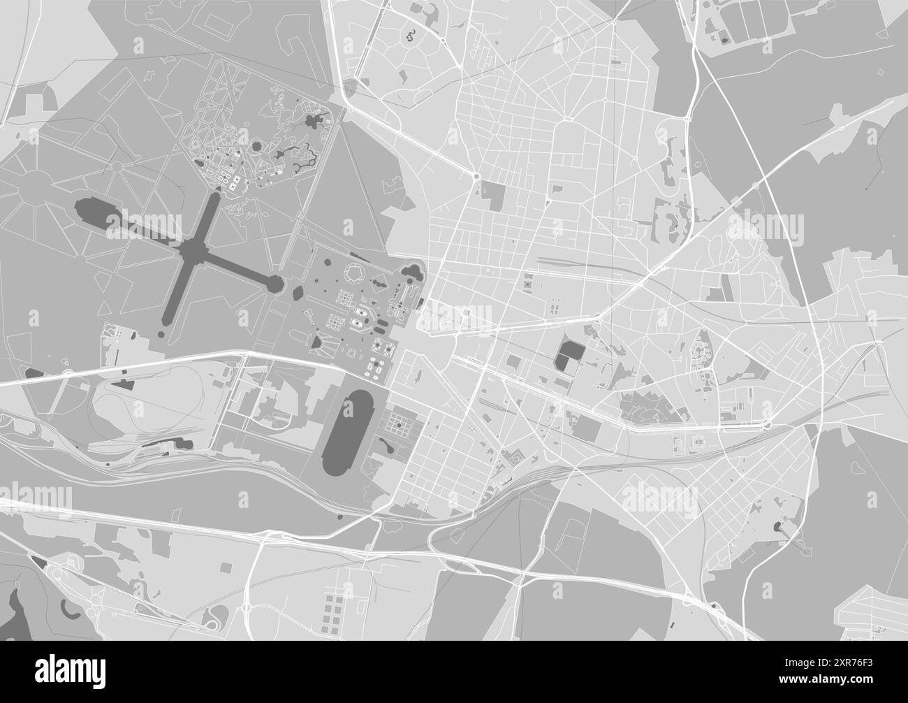 Grayscale Versailles map, France. Vector city streetmap, municipal area ...