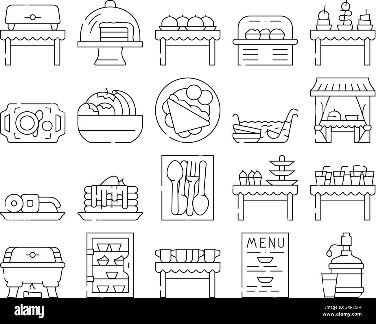 Buffet Food And Drinks Collection Icons Set Vector Stock Vector Image ...