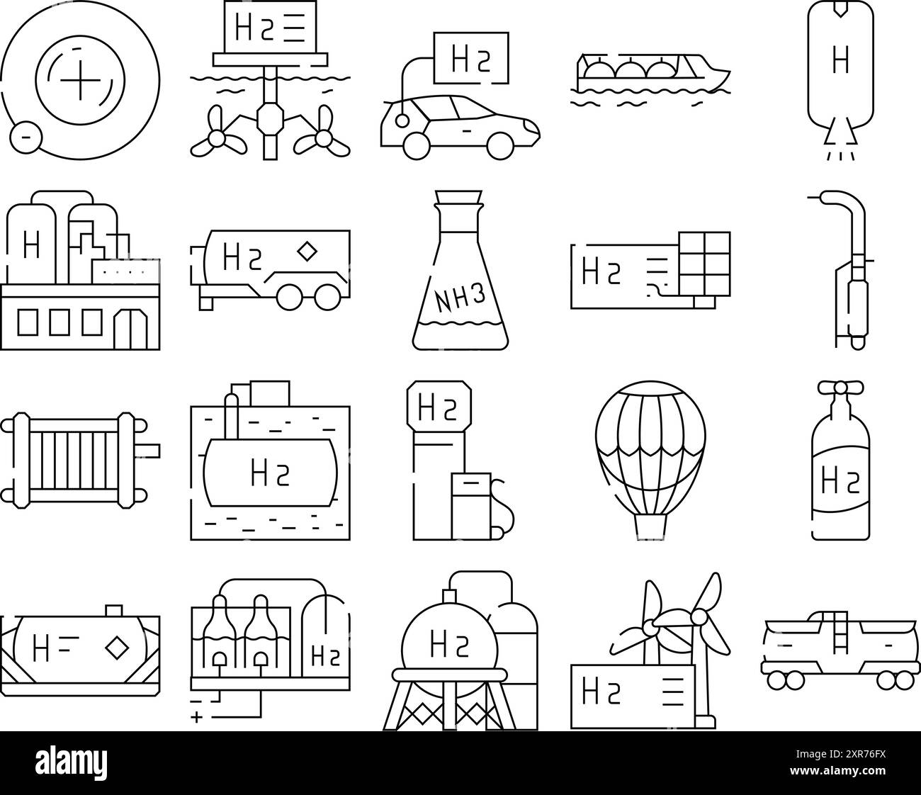 Hydrogen Energy Gas Collection Icons Set Vector Stock Vector Image ...
