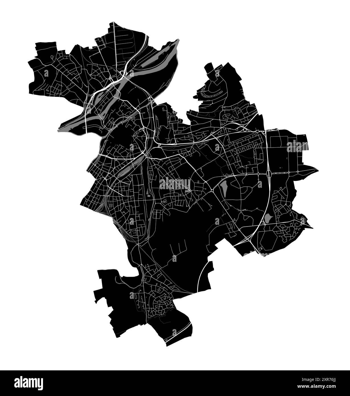 Map of Metz, France. Detailed city vector map, metropolitan area. Black ...