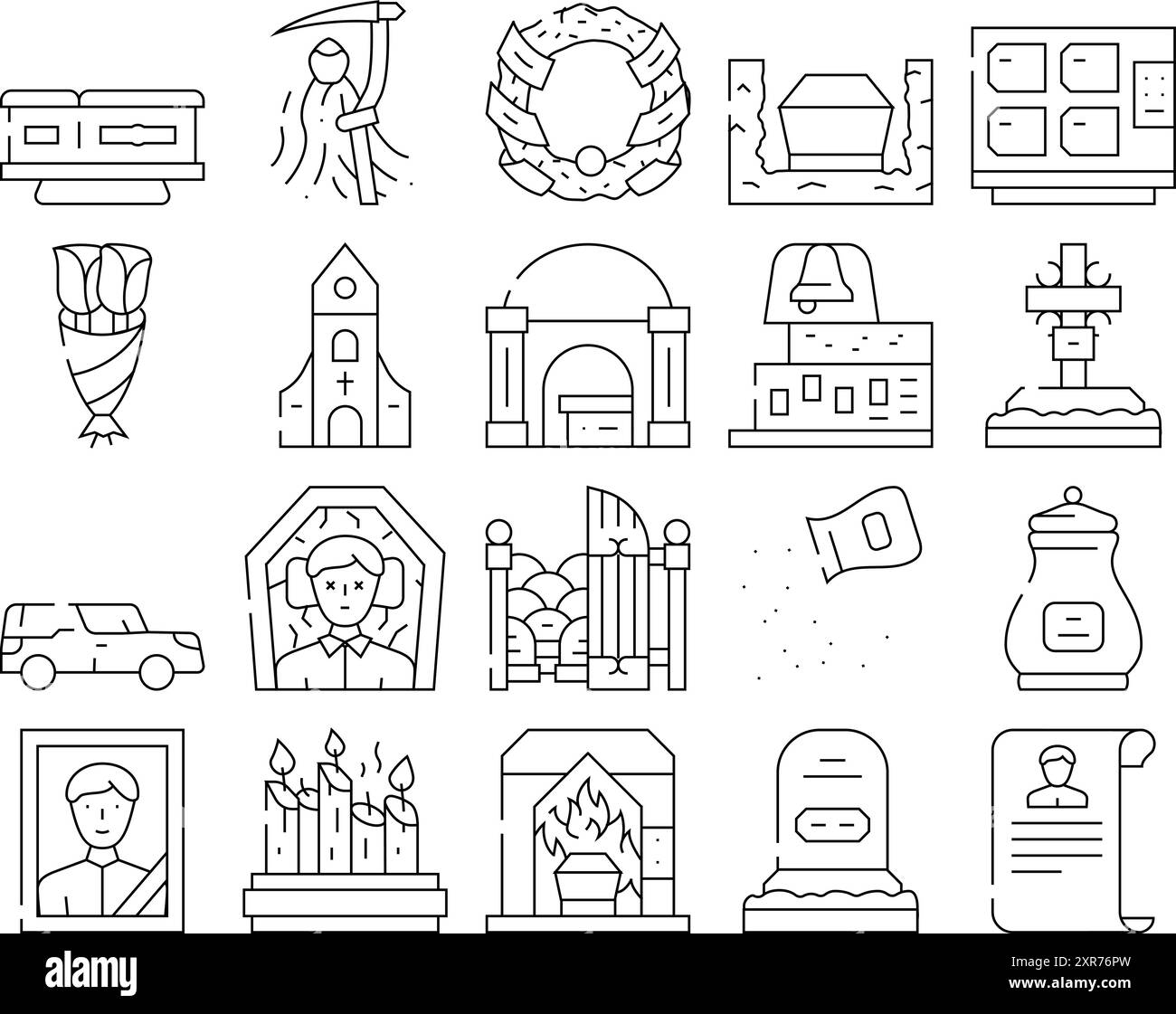 Funeral Dead Ceremony Collection Icons Set Vector Stock Vector Image ...