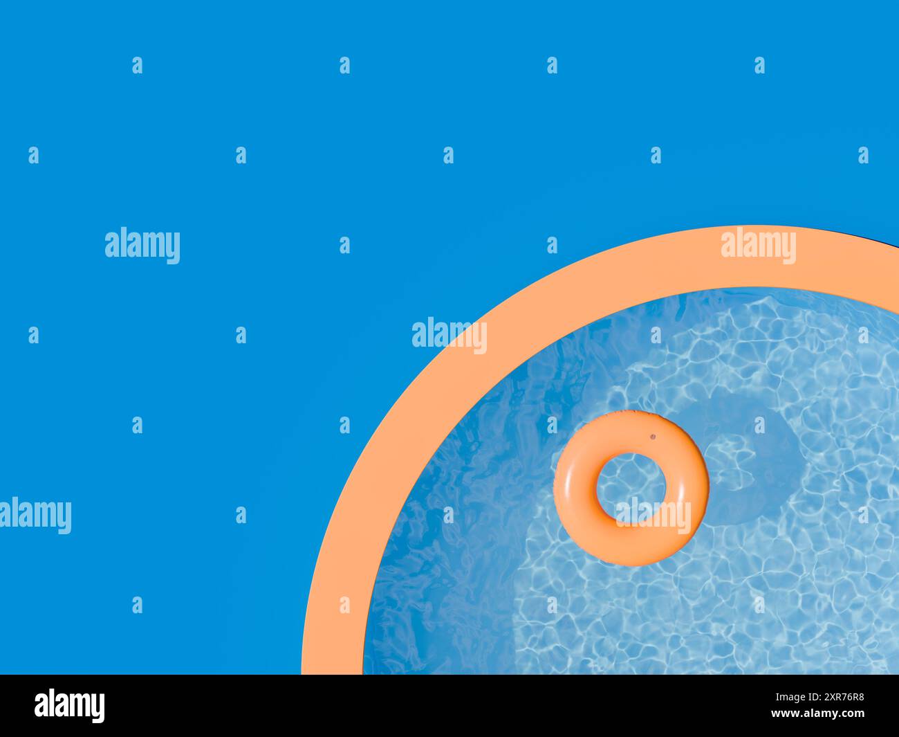 3D rendering of an orange pool float centered in a circular pool with ...