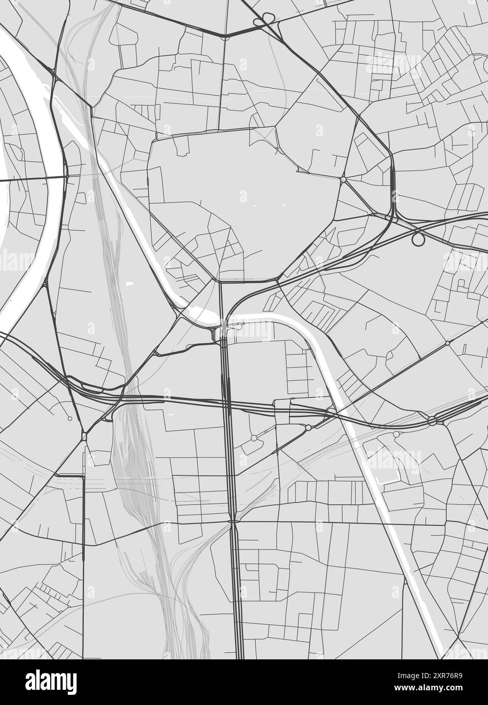 Grayscale Saint-Denis map, France. Vector city streetmap, municipal ...