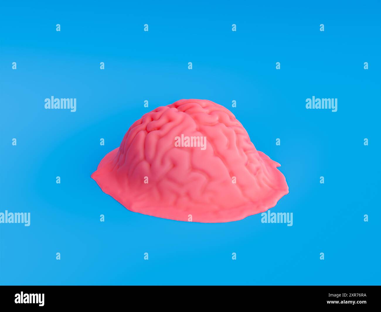 3D rendering of a stylized pink brain melting onto a vibrant blue ...