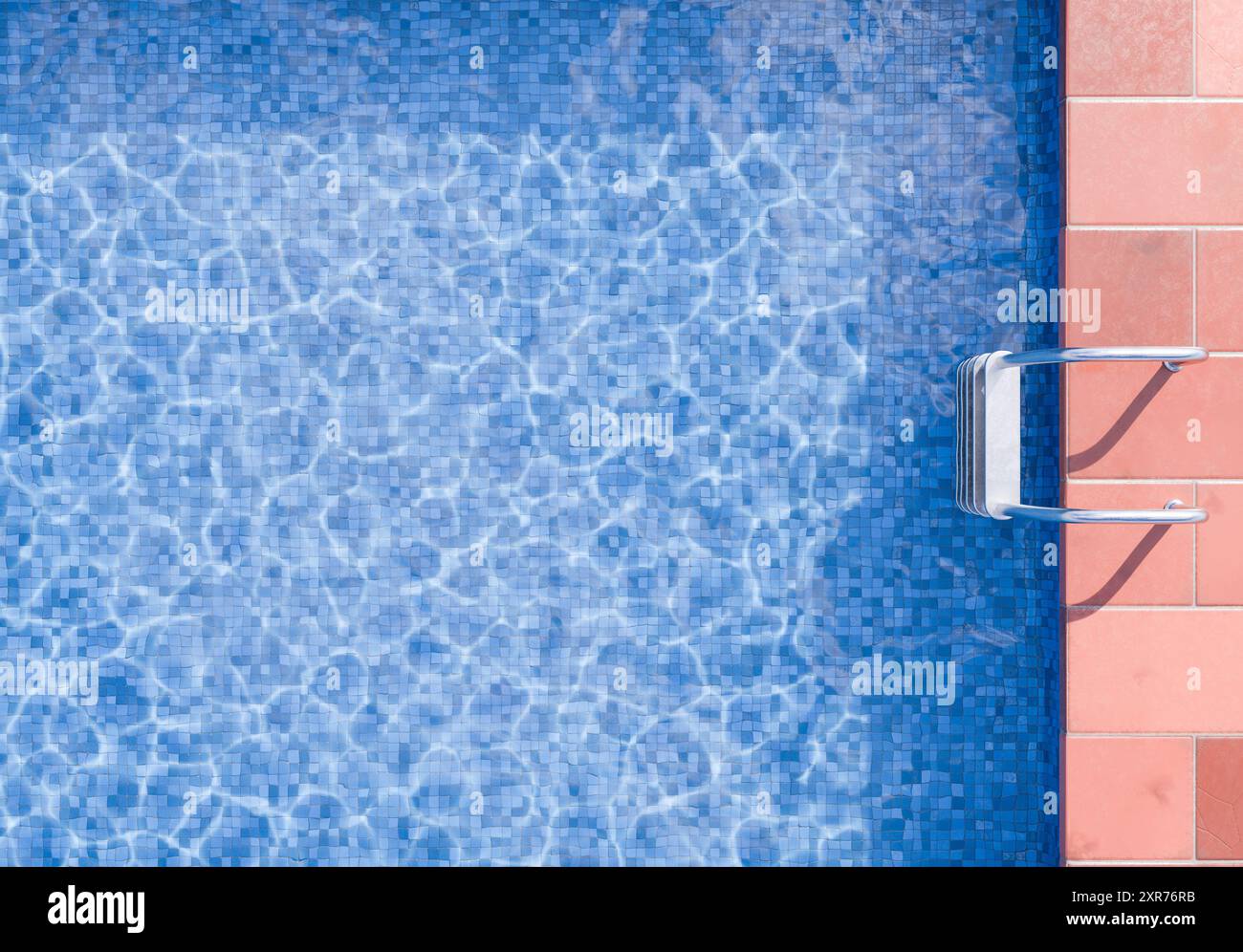 3D rendering of an overhead view of a refreshing swimming pool with a ...