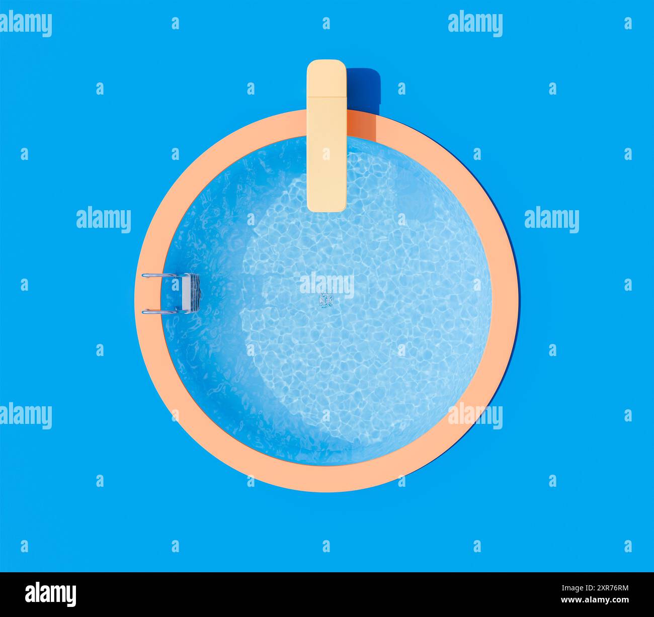 3D rendering of an aerial view of a minimalistic circular swimming pool ...