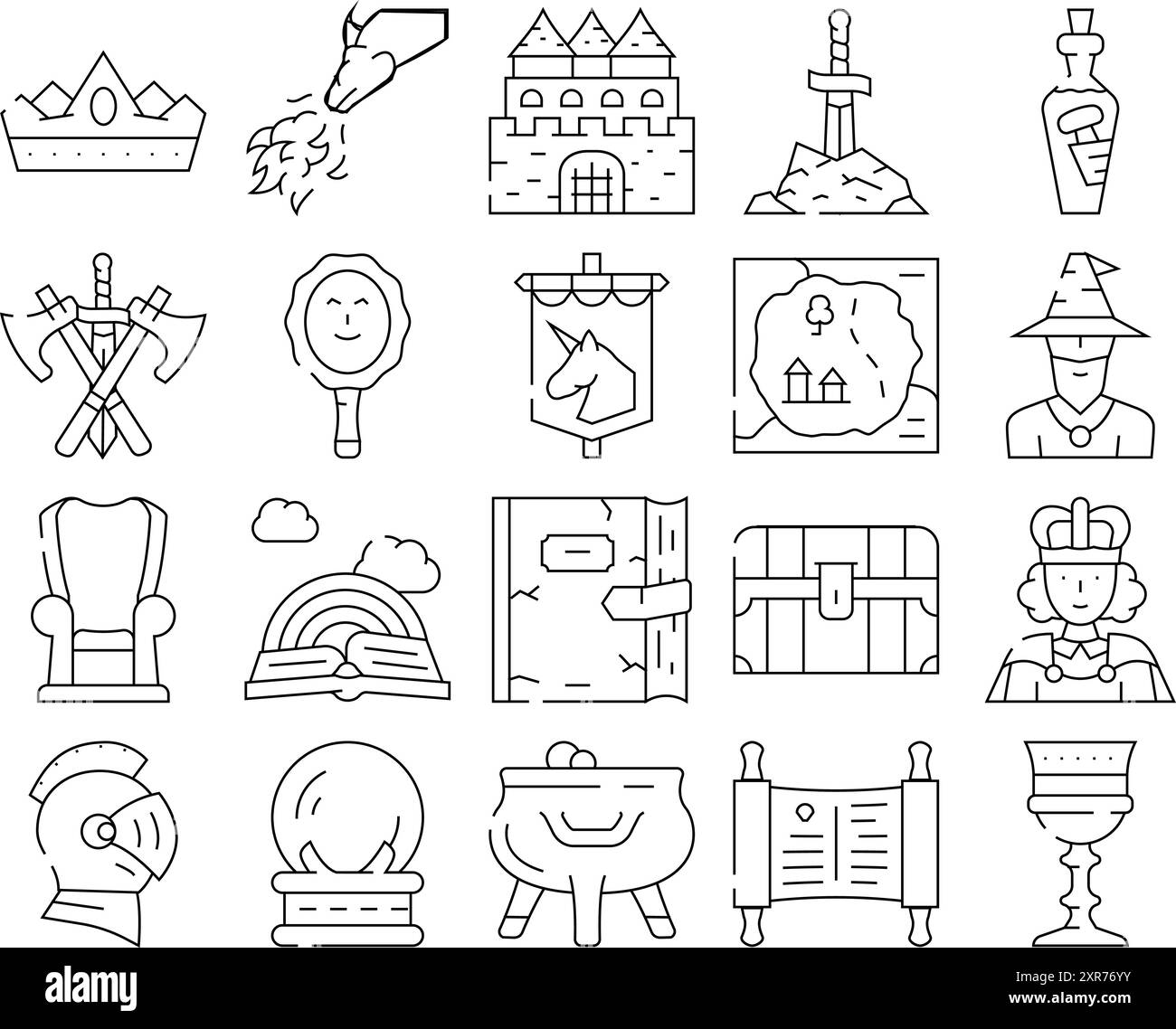 Fairy Tale Story Medieval Book Icons Set Vector Stock Vector Image ...