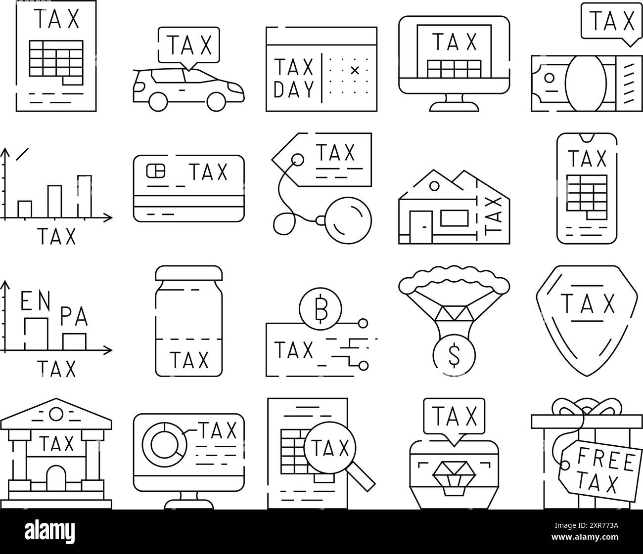 Tax Financial Payment For Income Icons Set Vector Stock Vector Image ...