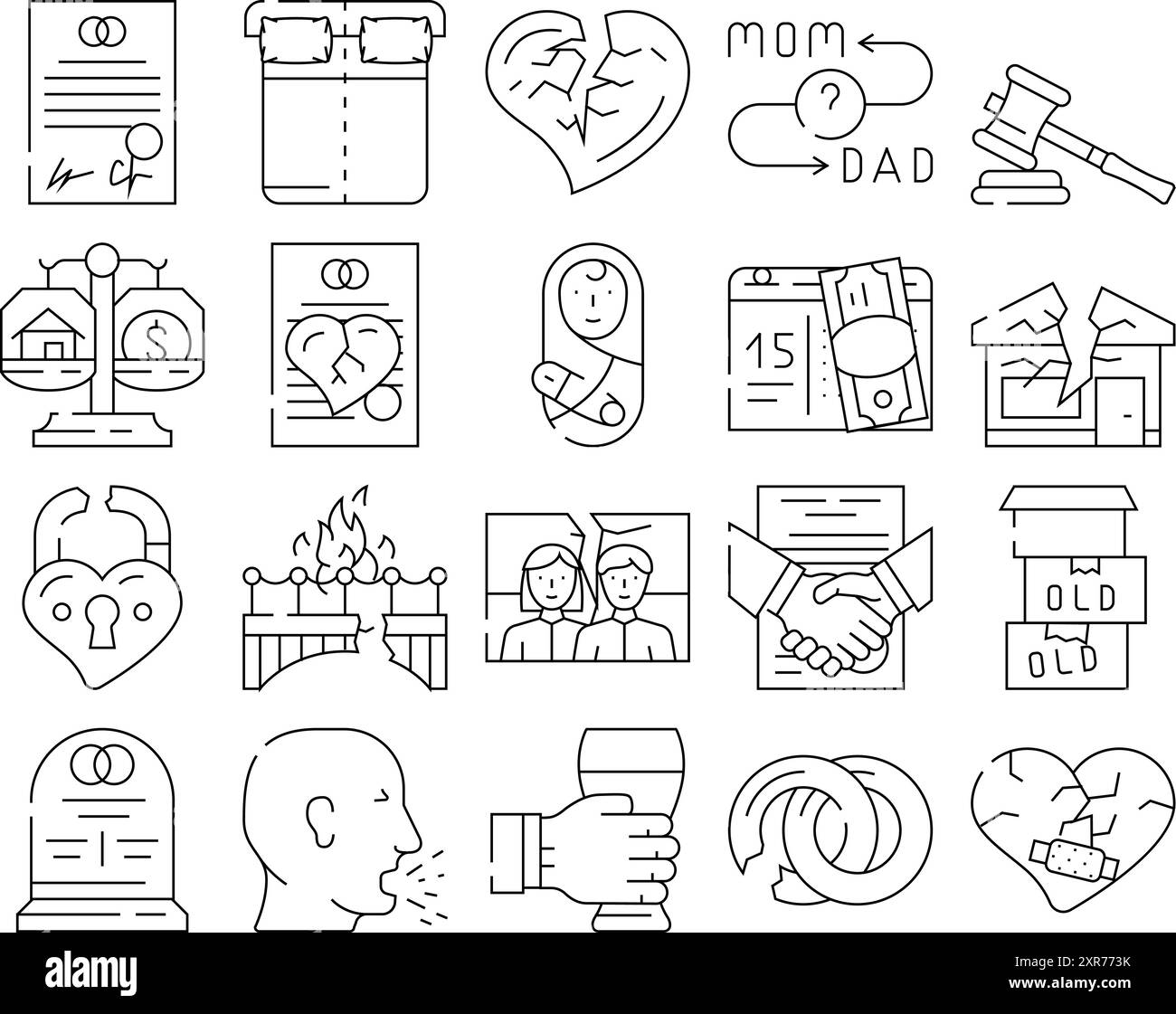 Divorce Couple Canceling Marriage Icons Set Vector Stock Vector Image ...