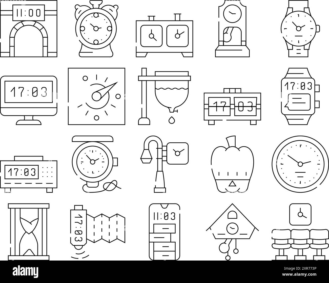 Clock And Watch Time Equipment Icons Set Vector Stock Vector Image ...