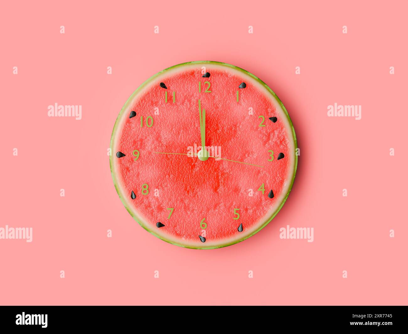 3d rendering of a creative clock design with a sliced watermelon with ...