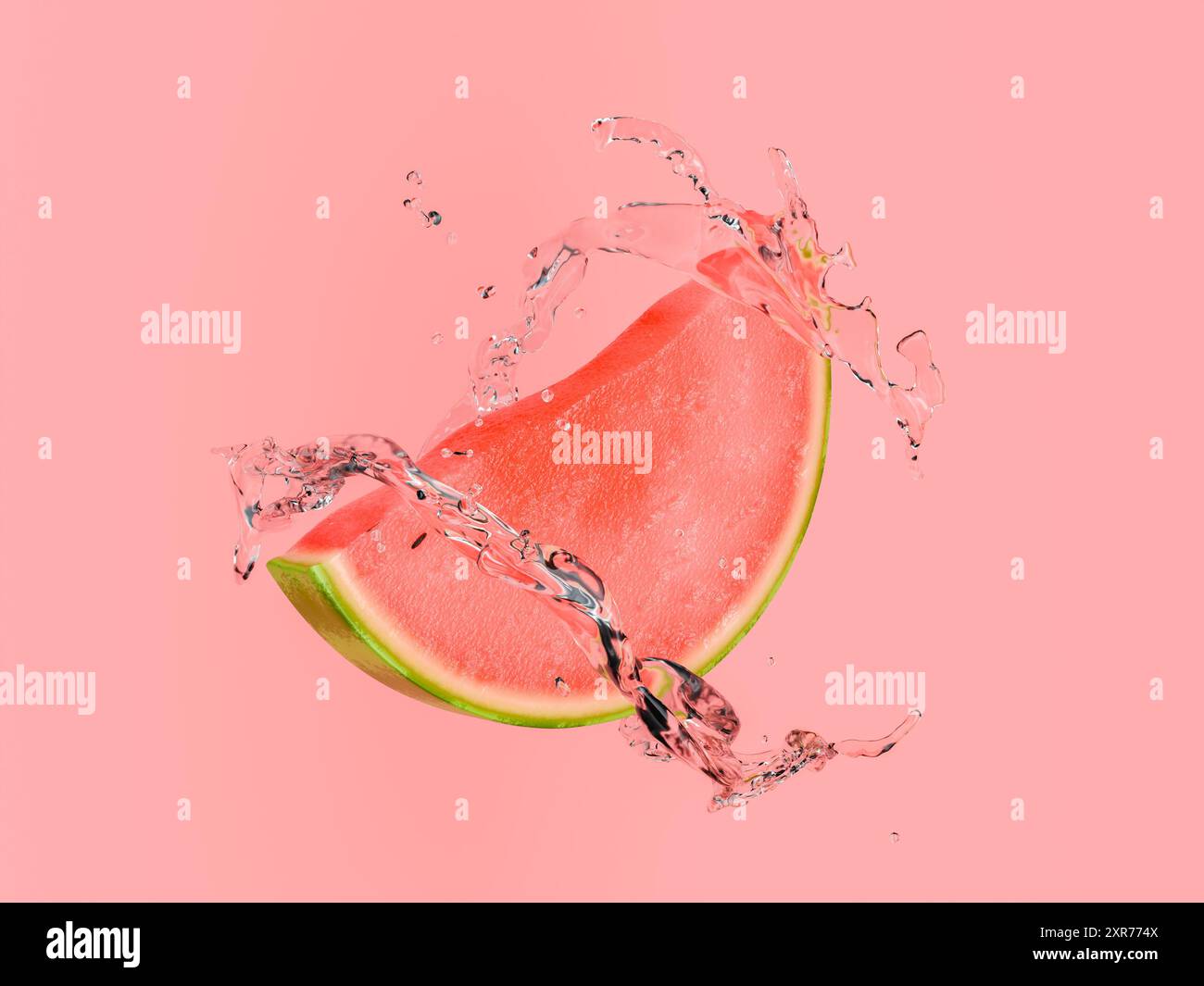 3d rendering of a juicy watermelon wedge with splashing water around it ...