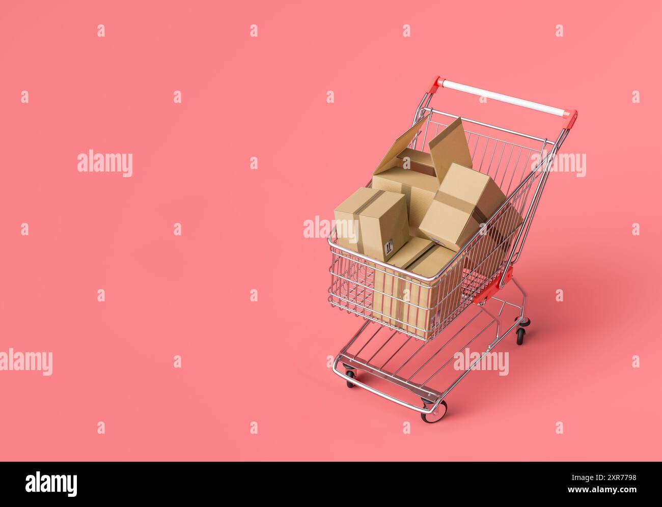 3d rendering of a metal shopping cart loaded with stacked cardboard ...