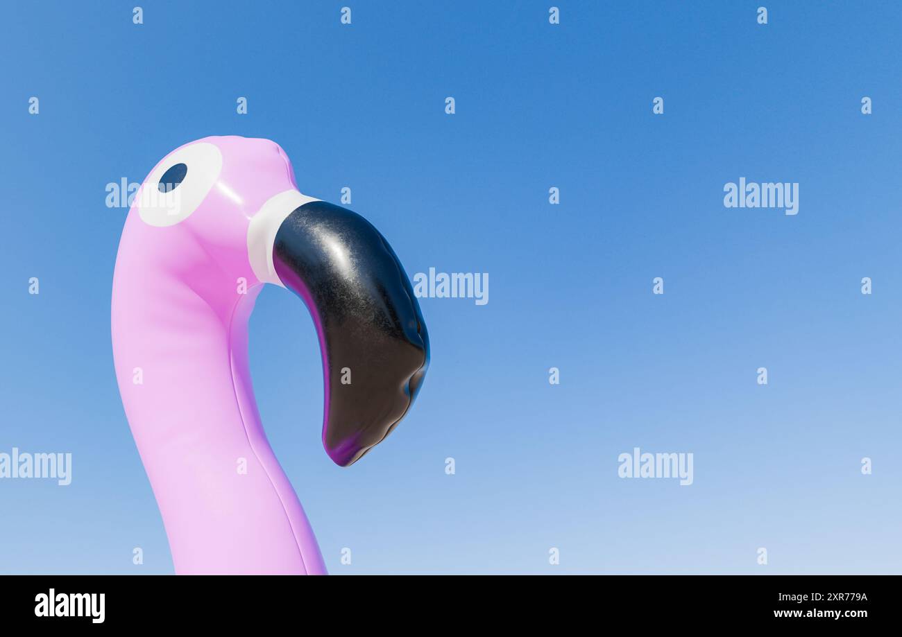 3d rendering of the head of a pink flamingo inflatable toy with a ...