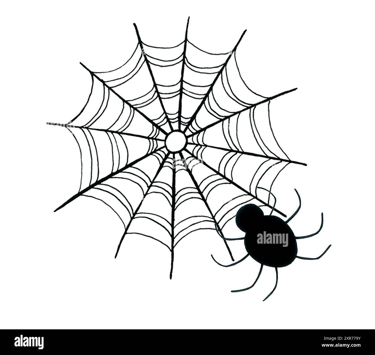 Illustration of a spider on a web. Round web. A big, fat spider in the ...