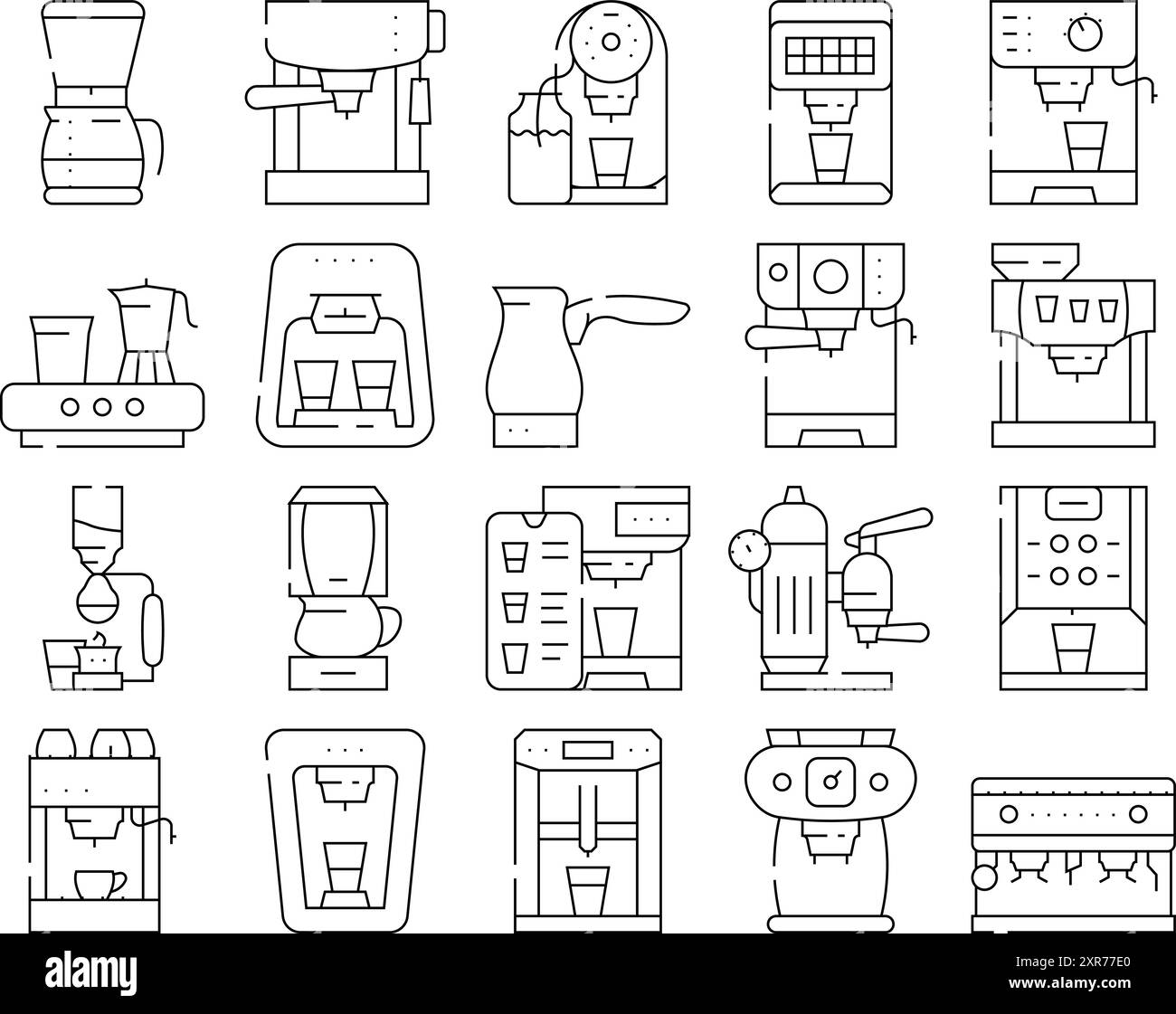Coffee Machine Barista Equipment Icons Set Vector Stock Vector Image ...