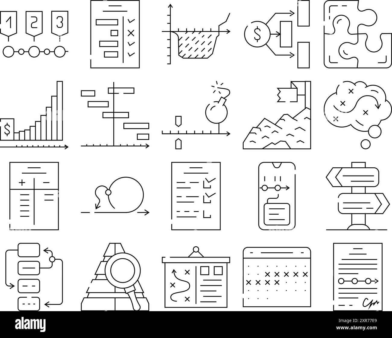 Planning Startup Project Strategy Icons Set Vector Stock Vector Image ...