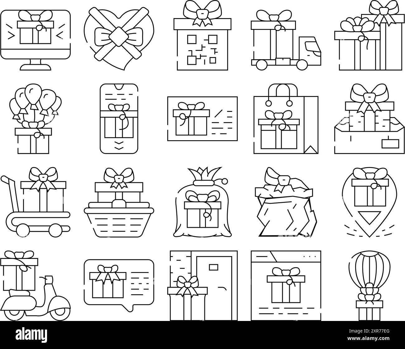 Gift icons present boxes Black and White Stock Photos & Images - Alamy