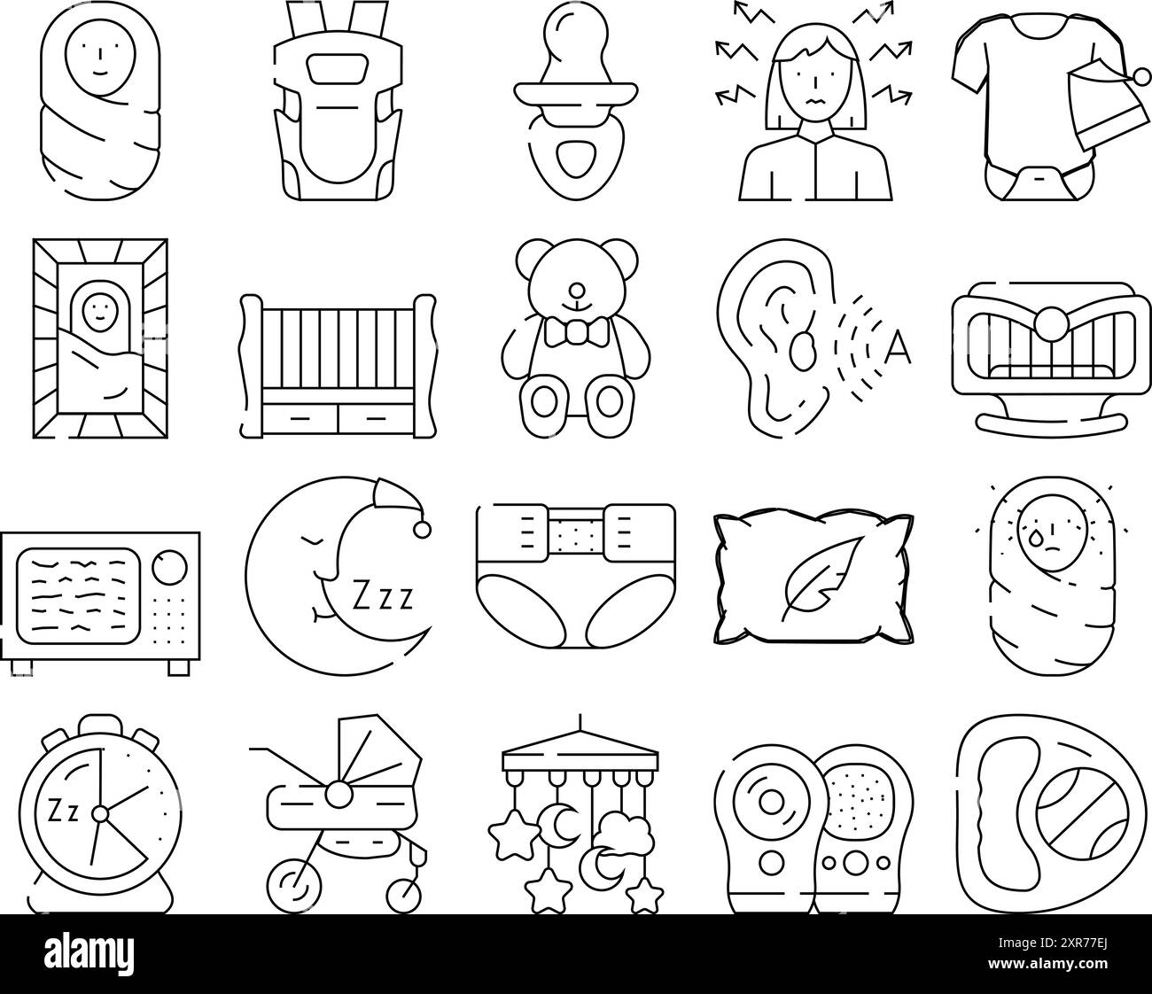 Newborn Baby Sleep Accessories Icons Set Vector Stock Vector Image ...